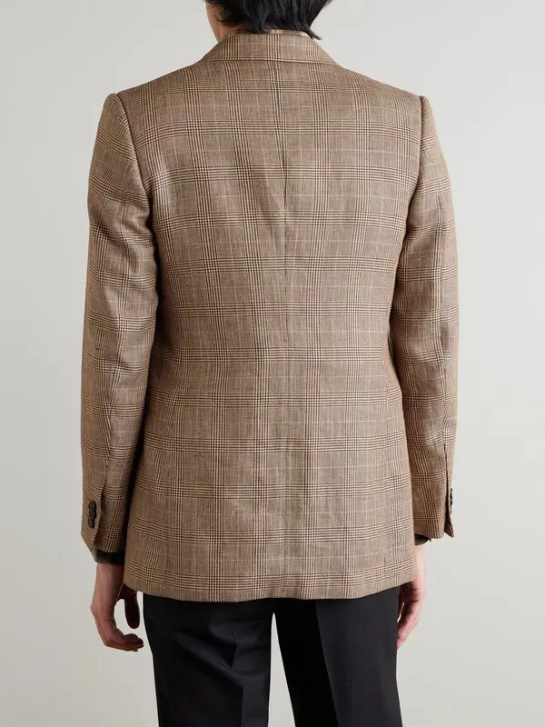 Husbands Double-breasted Prince Of Wales Checked Worsted Wool And Linen-blend Blazer