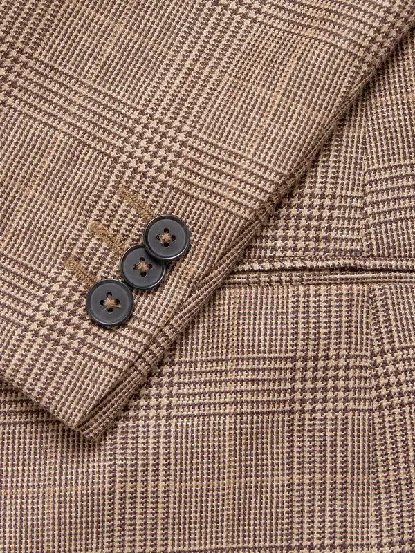 Husbands Double-breasted Prince Of Wales Checked Worsted Wool And Linen-blend Blazer
