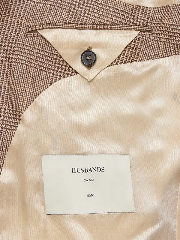 Husbands Double-breasted Prince Of Wales Checked Worsted Wool And Linen-blend Blazer