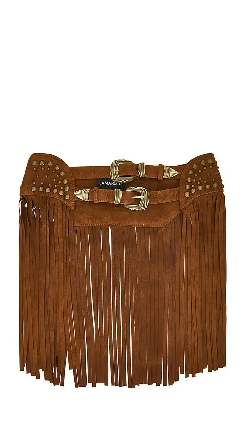 LAMARQUE Kace Studded Fringed Double Belt - Distressed Cognac