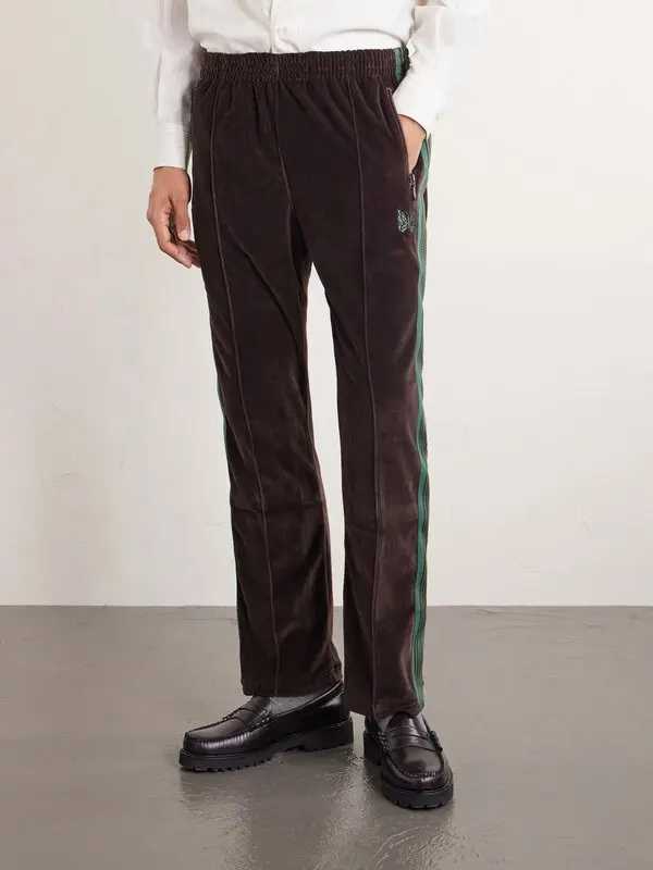 Needles Bootcut Logo-embroidered Striped Velour Track Pants - Brown