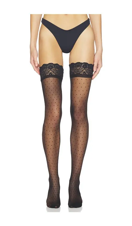 Commando Chic Dot Thigh High Socks - Black