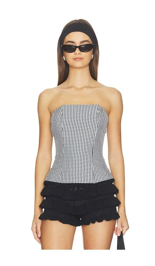 MORE TO COME Tina Corset Top In Black,white - Black Gingham