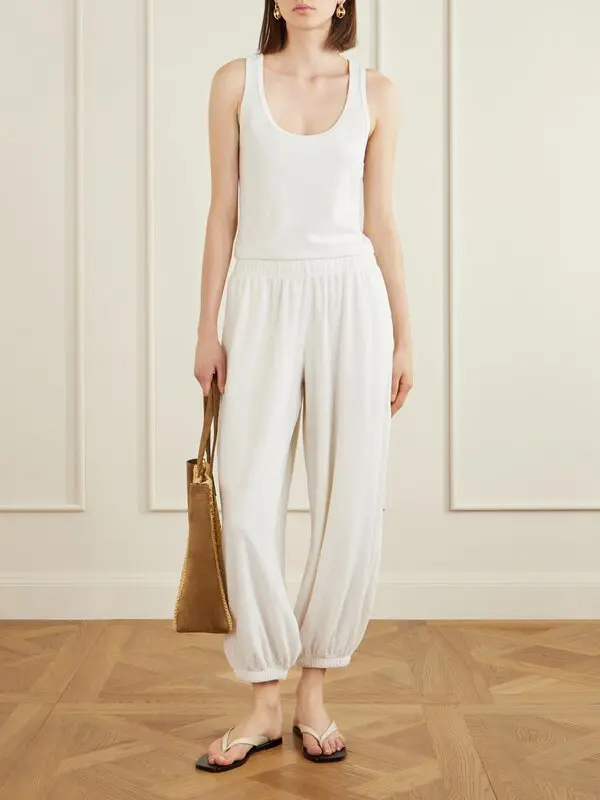 Suzie Kondi Paxos Cotton-blend Terry Track Pants - Neutrals