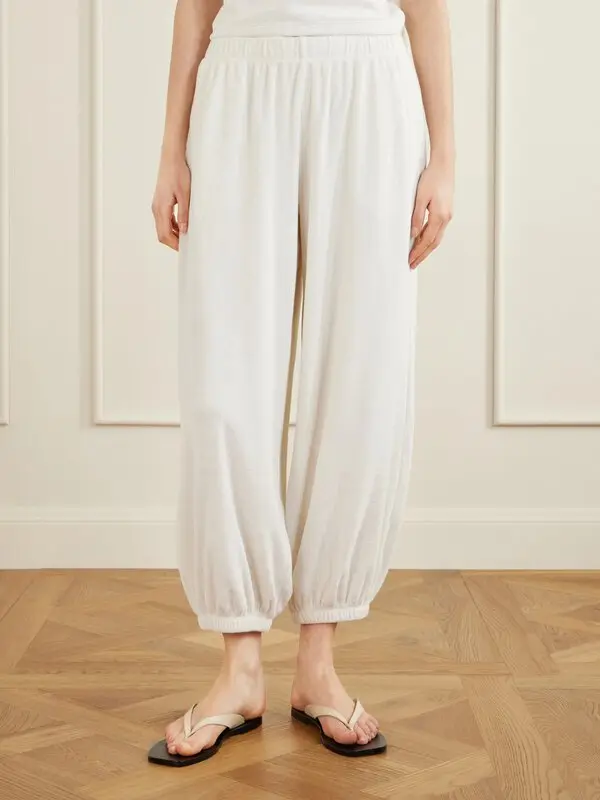 Suzie Kondi Paxos Cotton-blend Terry Track Pants - Neutrals