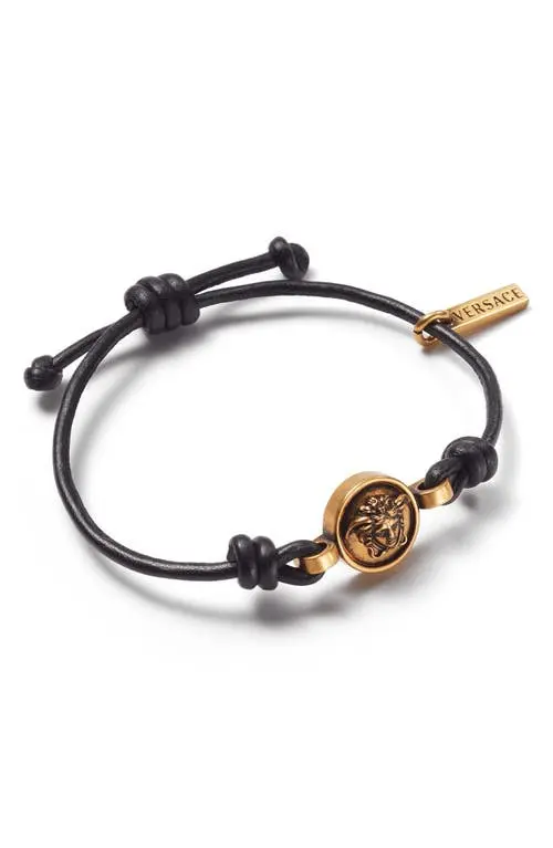Versace Leather Slide Bracelet - Black-gold