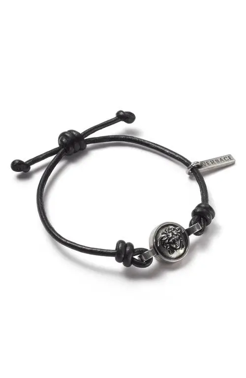 Versace Leather Slide Bracelet - Black-palladium