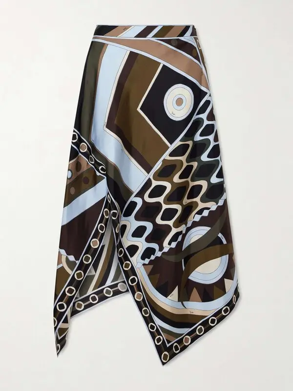 Emilio Pucci Printed Silk-twill Maxi Skirt - Army Green