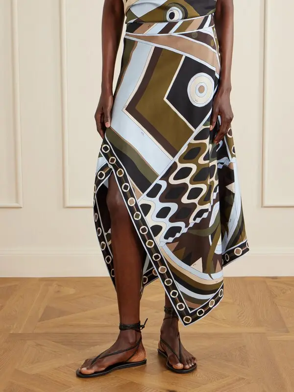 Emilio Pucci Printed Silk-twill Maxi Skirt - Green