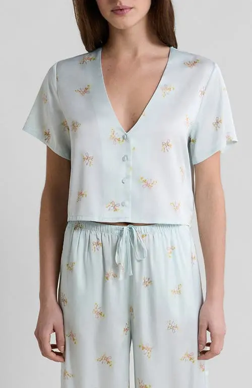 ETAM Solia Floral Short Sleeve Pajama Top - Printed Green Blue