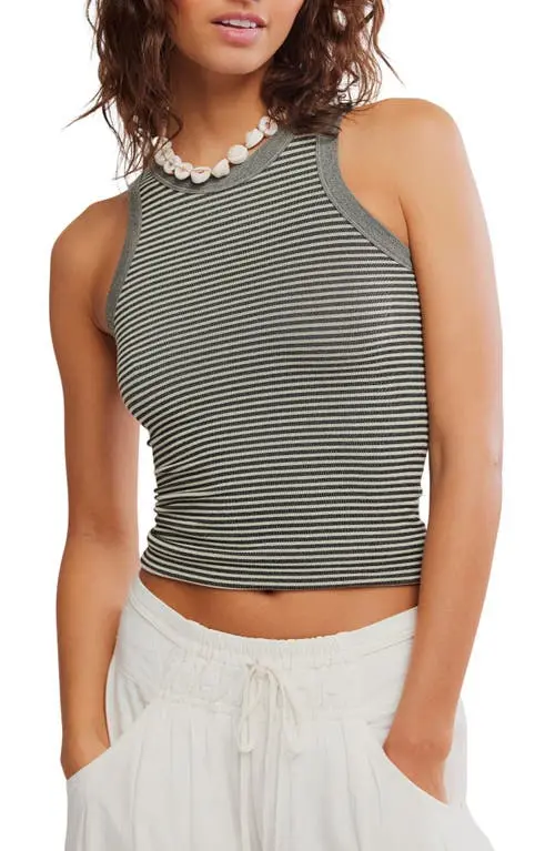 Free People So Soft Stripe Racerback Crop Tank - Black White