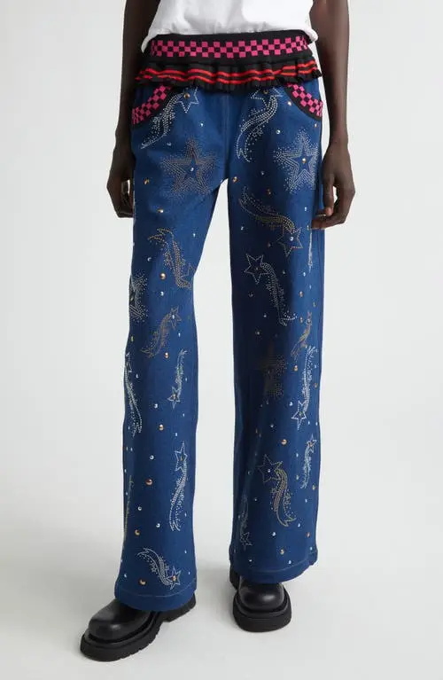 CHOPOVA LOWENA Peebles Studded Wide-leg Jeans - Blue Multi