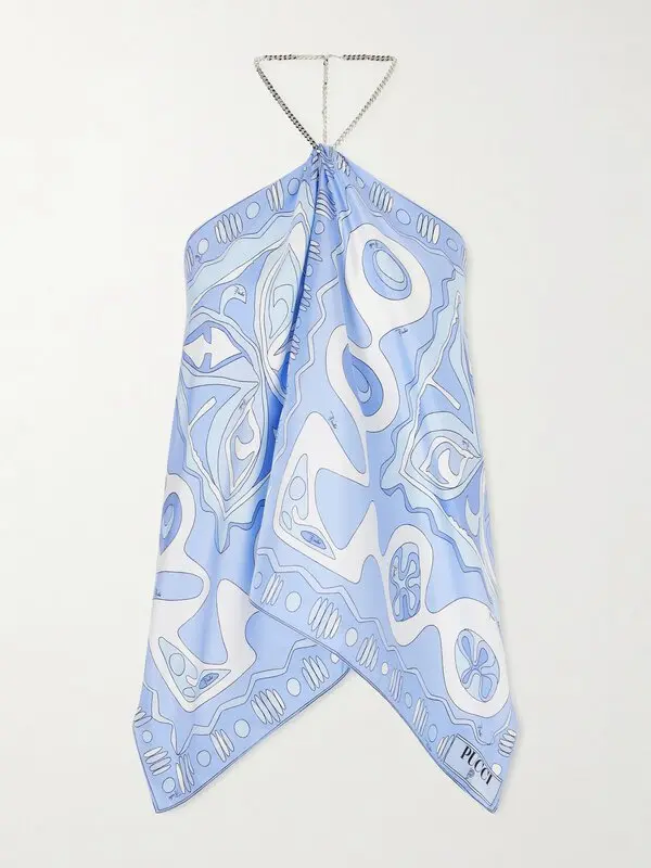 Emilio Pucci Printed Silk-twill Halterneck Top