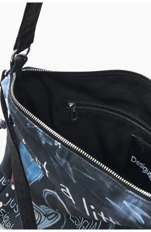 Desigual Logo Print Canvas Shoulder Bag