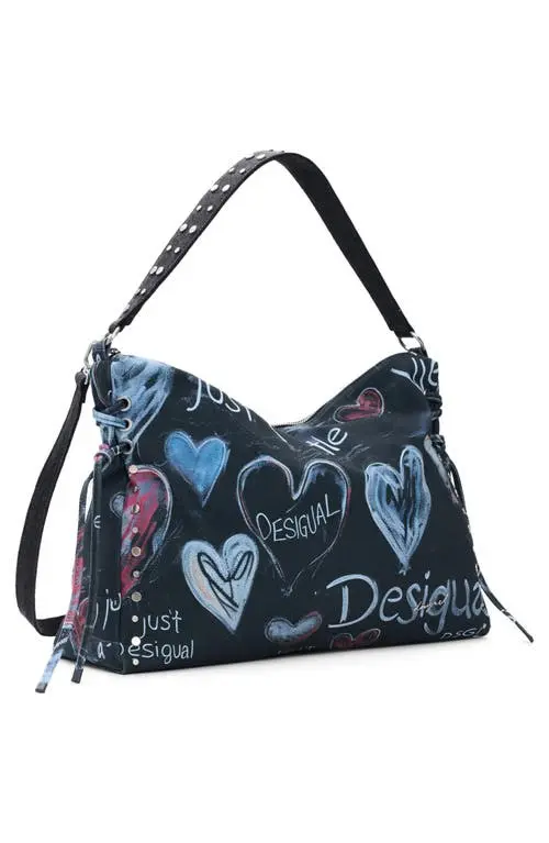 Desigual Logo Print Canvas Shoulder Bag