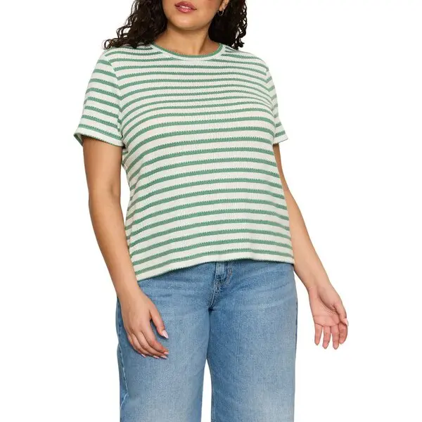 Sanctuary Perfect Stripe Relaxed Fit T-shirt - Green Juice/chalk