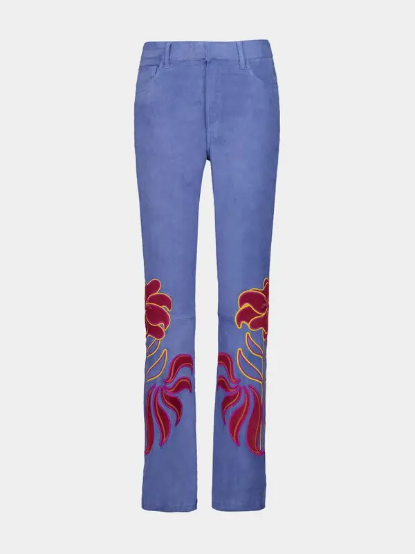 PAULA Capella Embroidered Suede Trousers - Blue