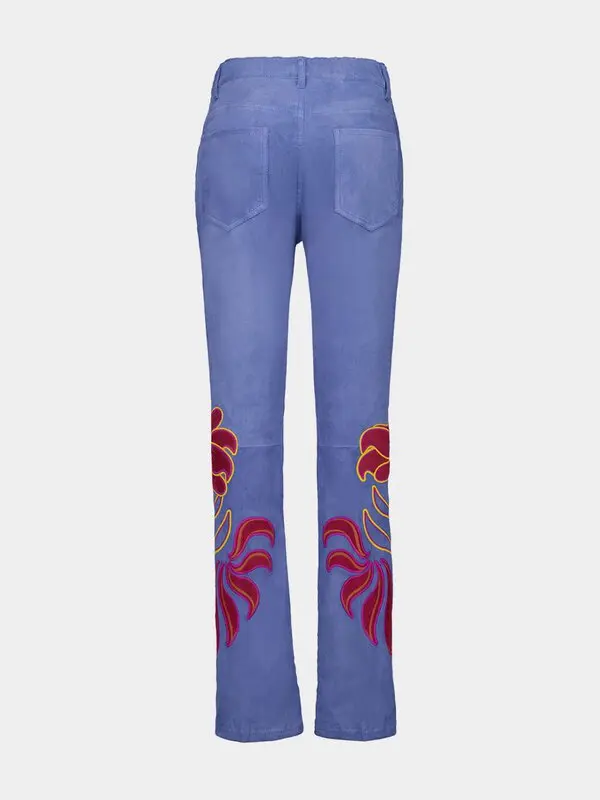 PAULA Capella Embroidered Suede Trousers - Blue