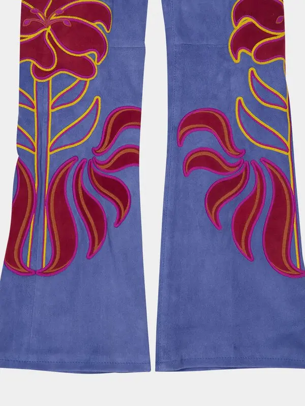 PAULA Capella Embroidered Suede Trousers - Blue
