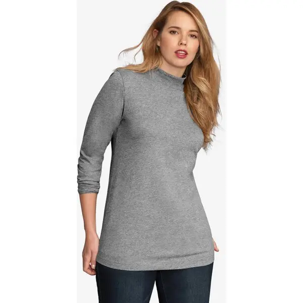 Roaman's Long Sleeve Mock Neck Tee - Medium Heather Grey