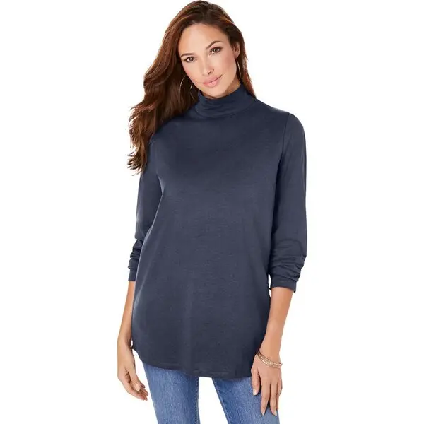 Roaman's Long Sleeve Mock Neck Tee - Navy
