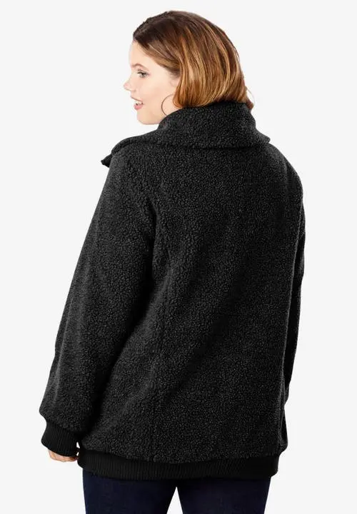 Roaman's High Collar Fleece Bomber Jacket - Soft Camel
