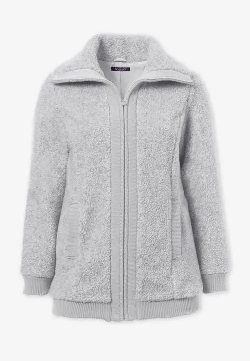Roaman's High Collar Fleece Bomber Jacket - Soft Camel