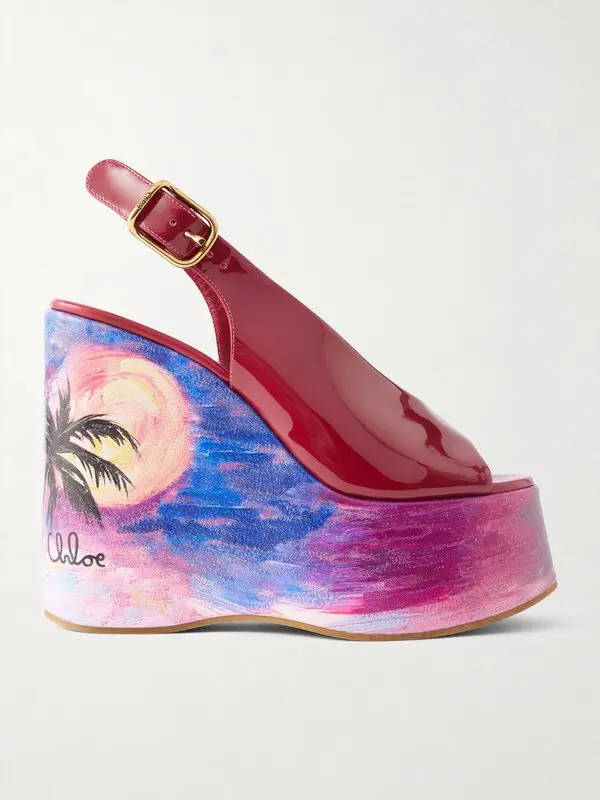 Chloé Patent-leather Platform Slingback Sandals - Pink