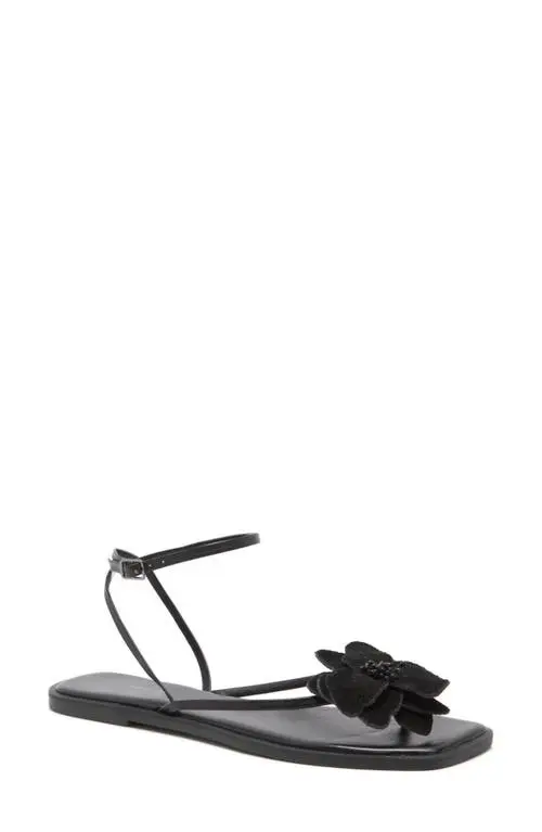 Free People Mismatched Magnolia Appliqué Ankle Strap Sandal - Black Tide Leather