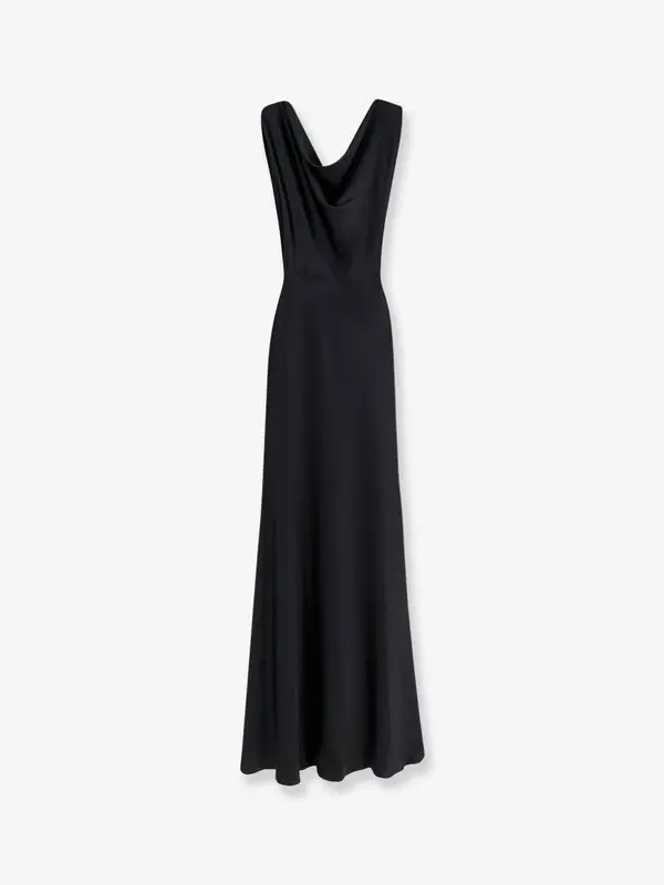 ACTUALEE Satin Long Dress - Black