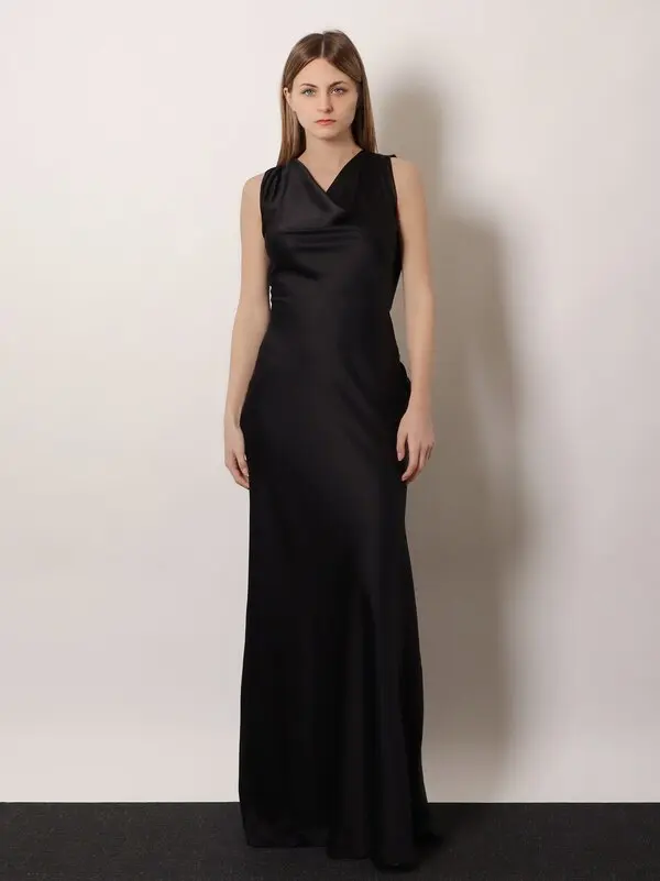 ACTUALEE Satin Long Dress - Black