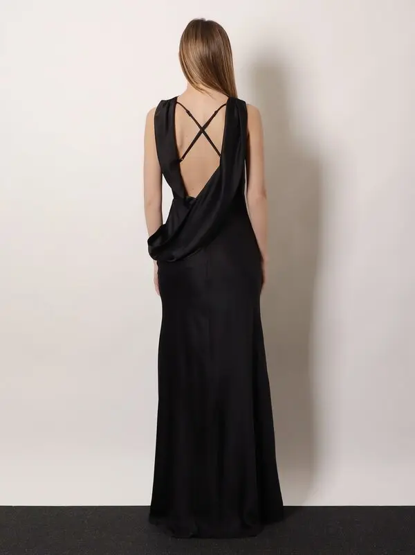 ACTUALEE Satin Long Dress - Black