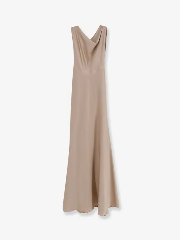ACTUALEE Satin Long Dress - Beige