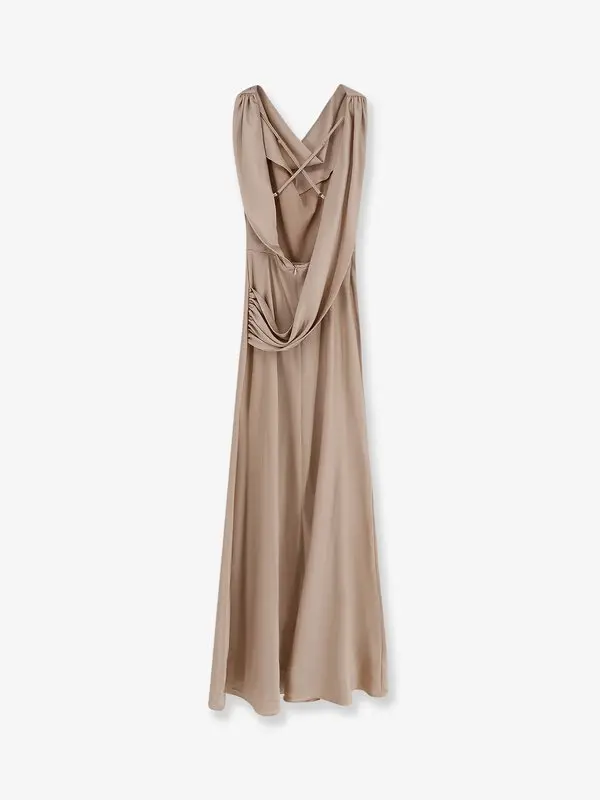 ACTUALEE Satin Long Dress - Beige