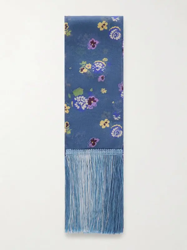 Anna Sui Blooming Fringe-trim Scarf - Blue