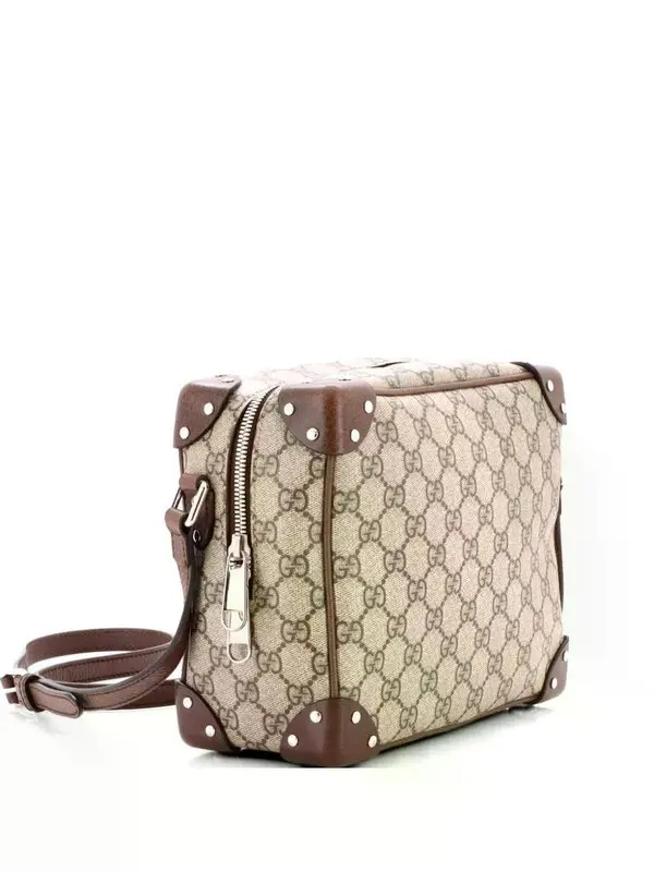 Gucci Trunk Shoulder Bag Gg Coated Canvas With Studded Leather Crossbody