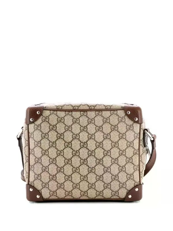 Gucci Trunk Shoulder Bag Gg Coated Canvas With Studded Leather Crossbody