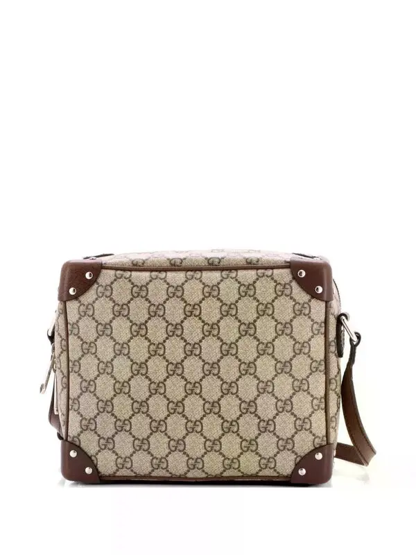 Gucci Trunk Shoulder Bag Gg Coated Canvas With Studded Leather Crossbody