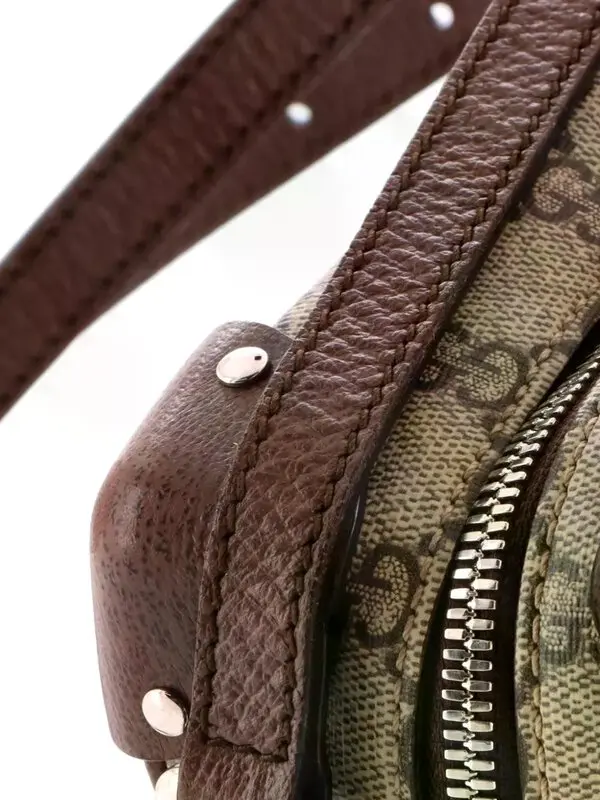 Gucci Trunk Shoulder Bag Gg Coated Canvas With Studded Leather Crossbody