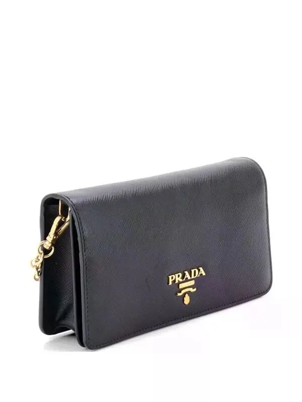 Prada Wristlet Wallet On Chain Saffiano Leather Mini Clutch