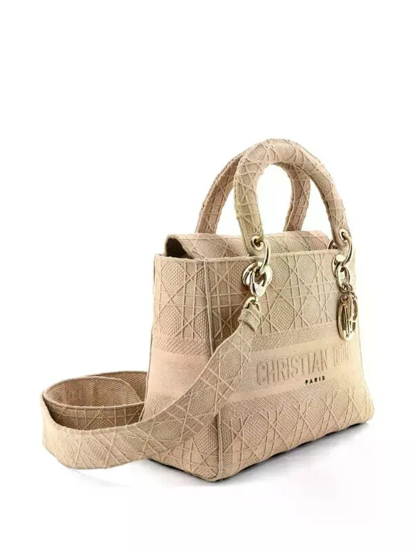 Dior Lady D-lite Cannage Embroidered Canvas Medium Satchel - Neutrals