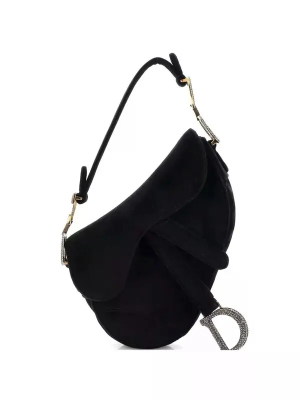 Dior Saddle Handbag Velvet With Crystals Mini Shoulder Bag - Black