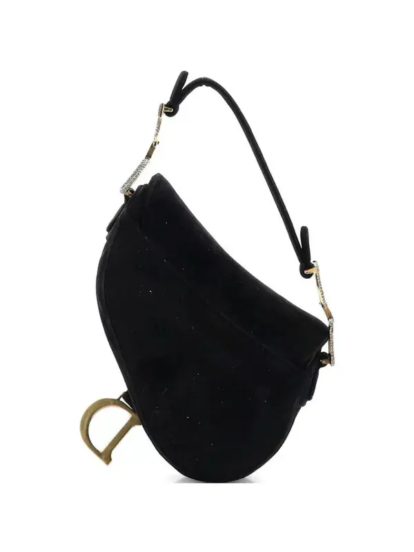 Dior Saddle Handbag Velvet With Crystals Mini Shoulder Bag - Black