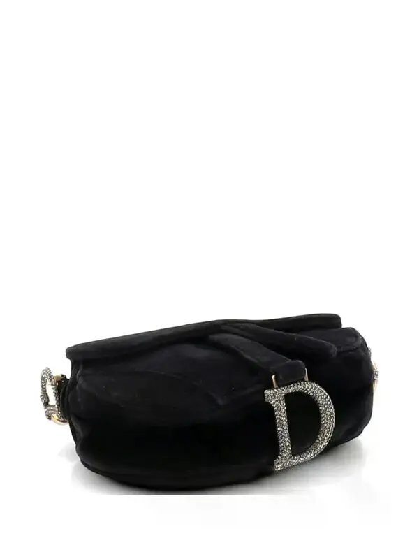 Dior Saddle Handbag Velvet With Crystals Mini Shoulder Bag - Black