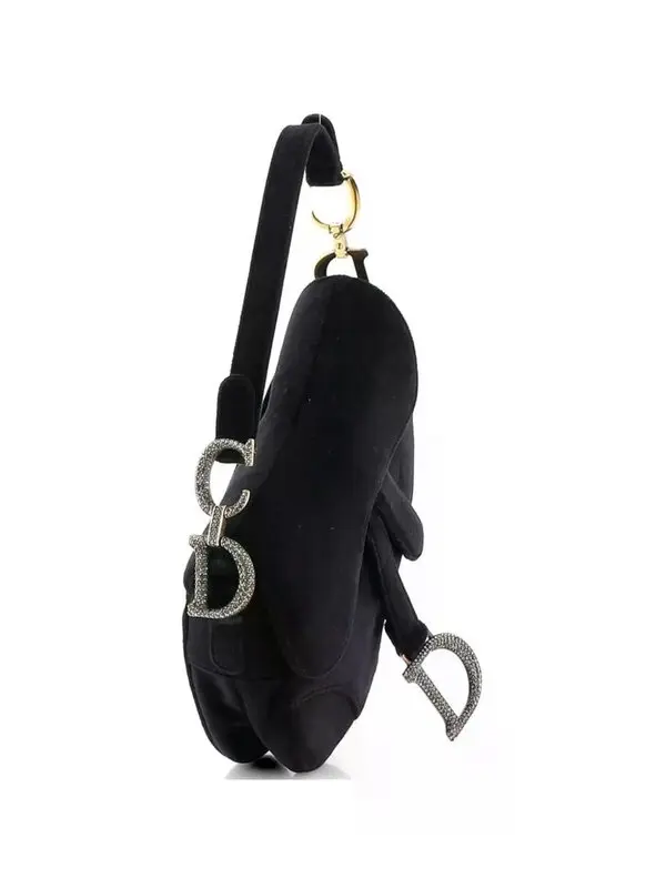 Dior Saddle Handbag Velvet With Crystals Mini Shoulder Bag - Black