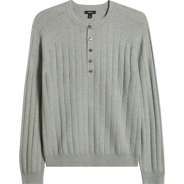 REISS Andres Ribbed Henley Sweater - Sage Green