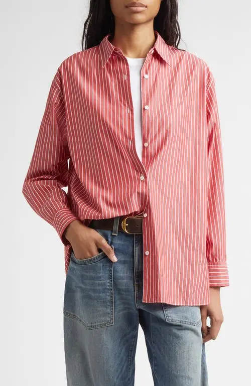 NILI LOTAN Yorke Stripe High-low Cotton Poplin Button-up Shirt - Red And White Stripe