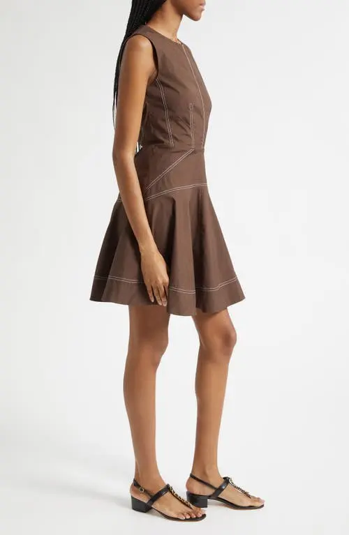 Veronica Beard Karrigan Sleeveless Stretch Cotton Minidress - Dark Mocha