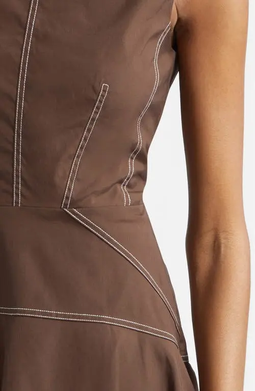 Veronica Beard Karrigan Sleeveless Stretch Cotton Minidress - Dark Mocha