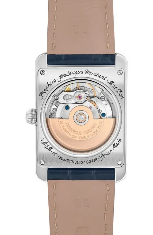 FREDERIQUE CONSTANT Classics Carrée Open Heart Leather Strap Watch